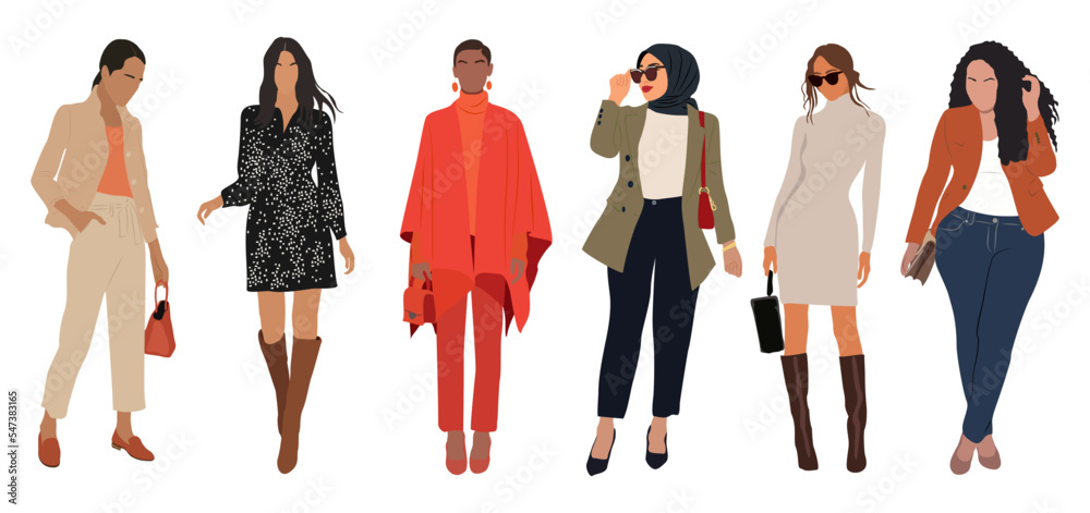 Modern women collection. Vector realistic illustration of diverse ...