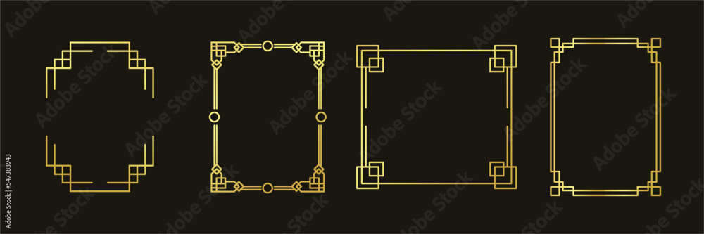 Set of luxury geometric gold frame vector. Gradient gold art deco ...