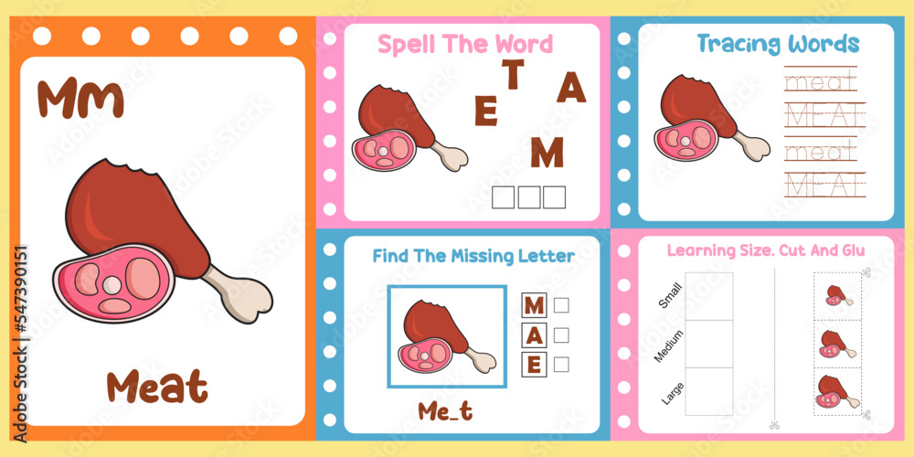worksheets pack for kids with meat. fun learning for children Stock ...