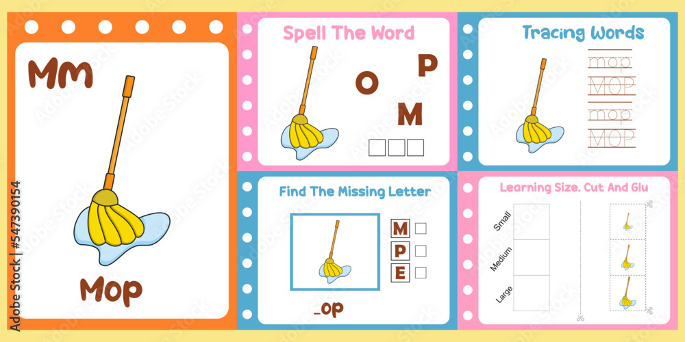 worksheets pack for kids with mop. fun learning for children Stock ...
