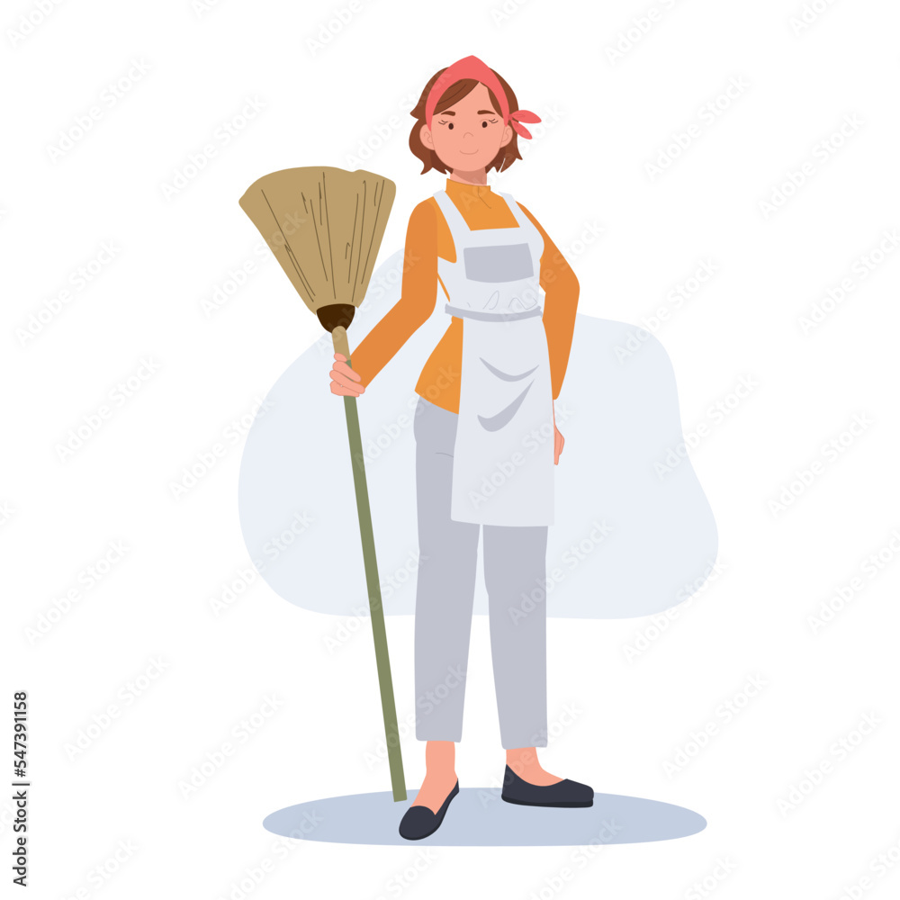 Housekeeping, cleaning concept. Flat vector cartoon character ...