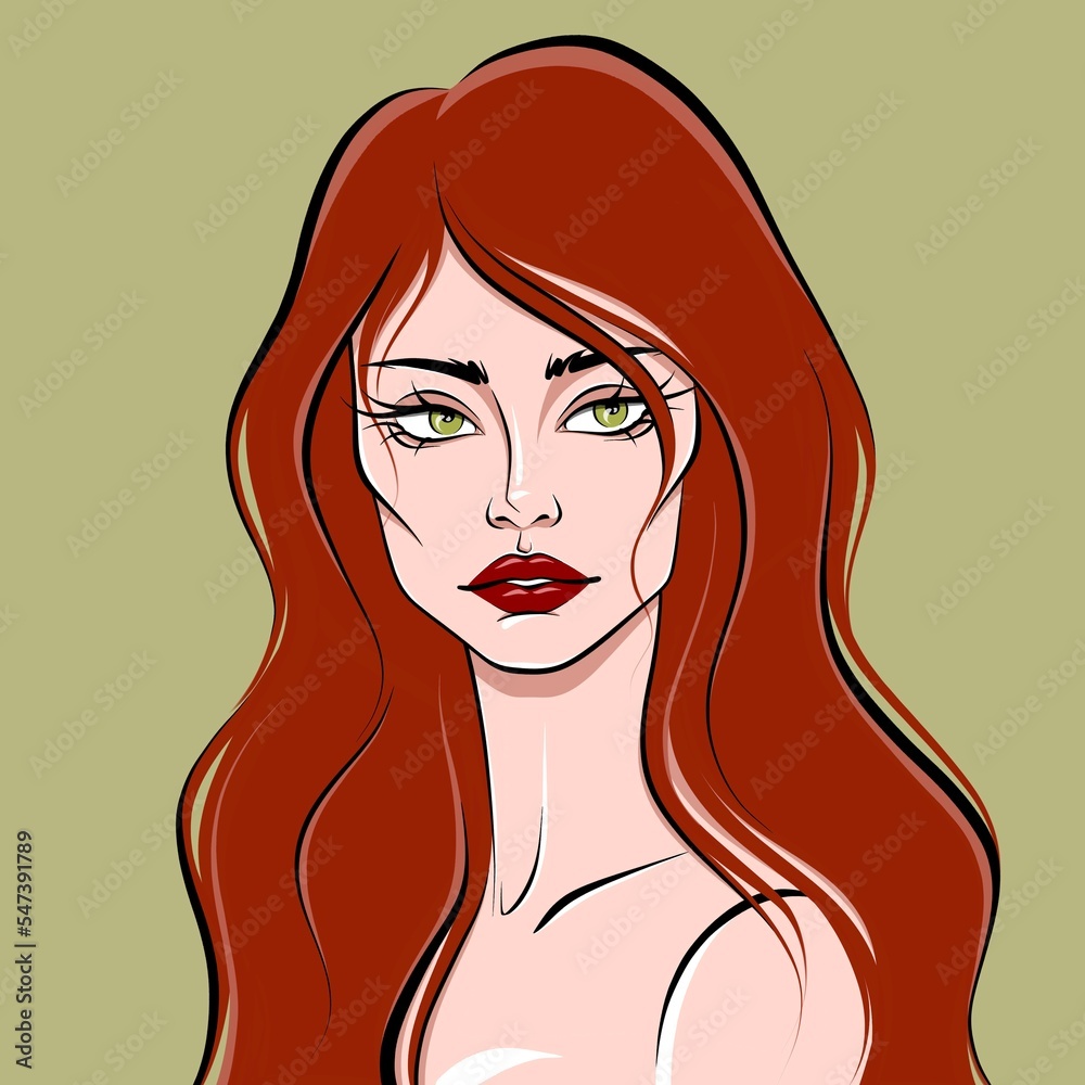 Natural beauty of gorgeous red haired woman with big green eyes and ...