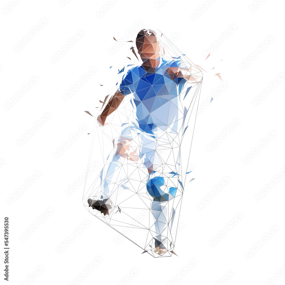 Football player with ball, isolated low polygoanl vector illustration ...