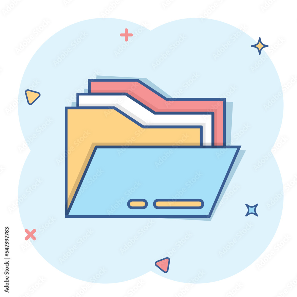 File folder icon in comic style. Documents archive cartoon vector ...
