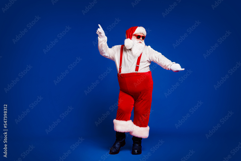 Full Length Body Size View Of His He Attractive Cool Funny Playful Fat White Haired Santa Having