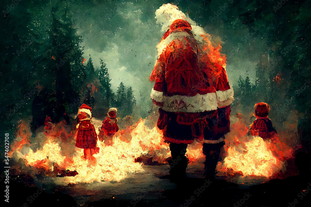 Santa claus starts a horrible fire, horror, kids and elves burning ...