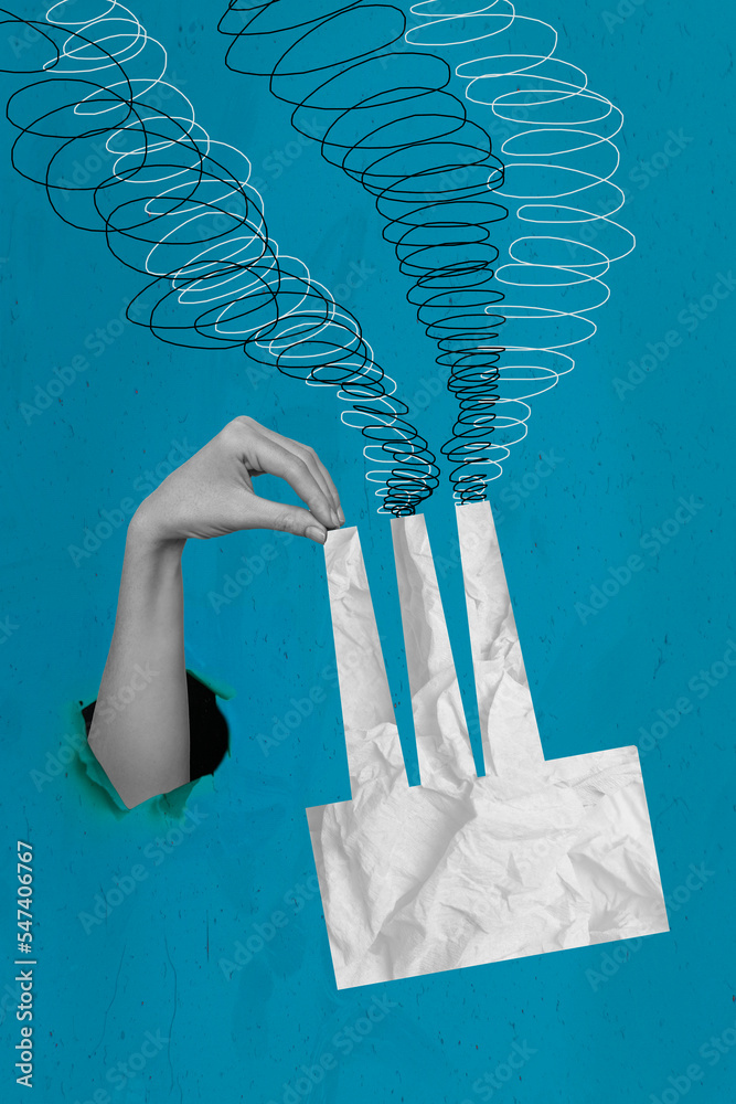 Composite collage picture image of hand holding factory shape paper ...