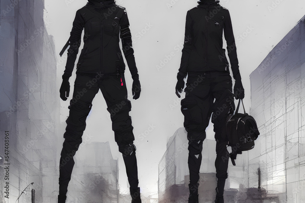 Two people in techwear fashion Stock Illustration | Adobe Stock