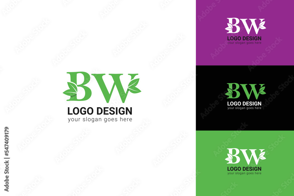 BW letters eco logo with leaf. Vector typeface for nature posters, eco ...