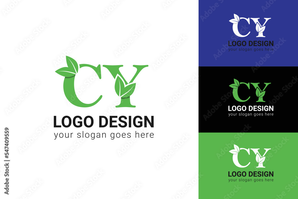 CY letters eco logo with leaf. Vector typeface for nature posters, eco ...