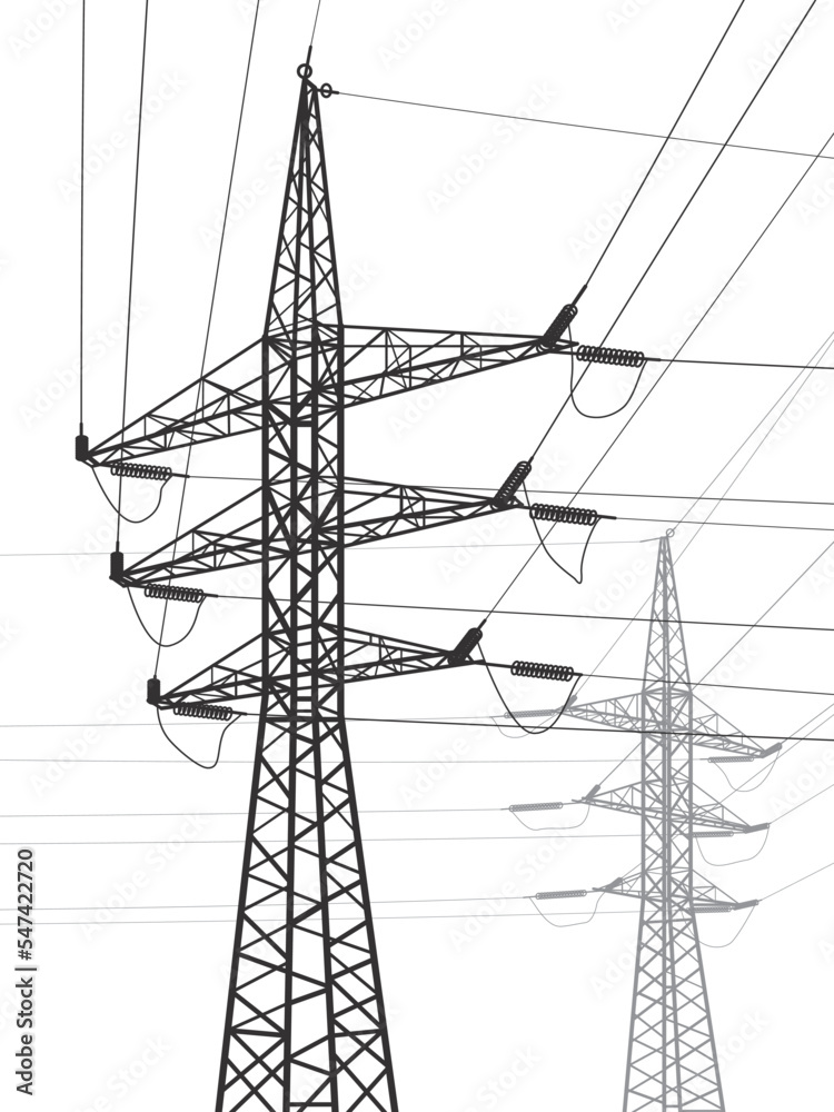 High voltage transmission systems. Electric pole. Power lines. A ...