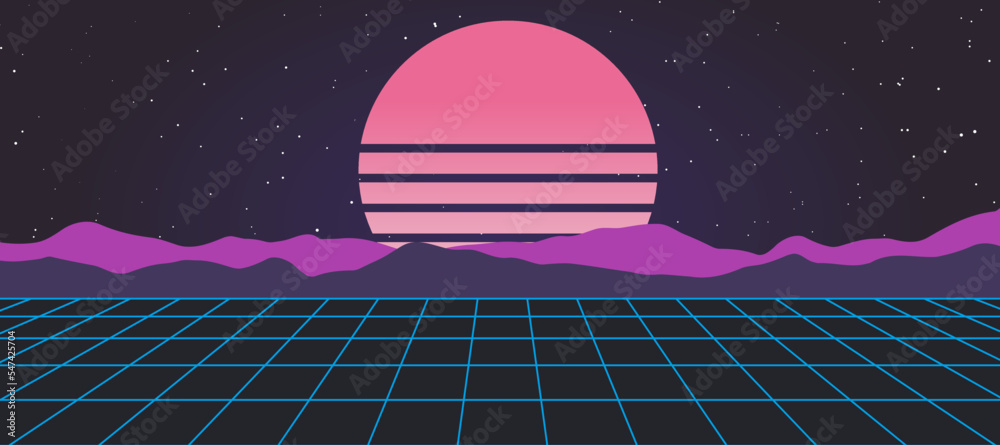 Vector futuristic synth retro wave illustration in 1980s posters style ...