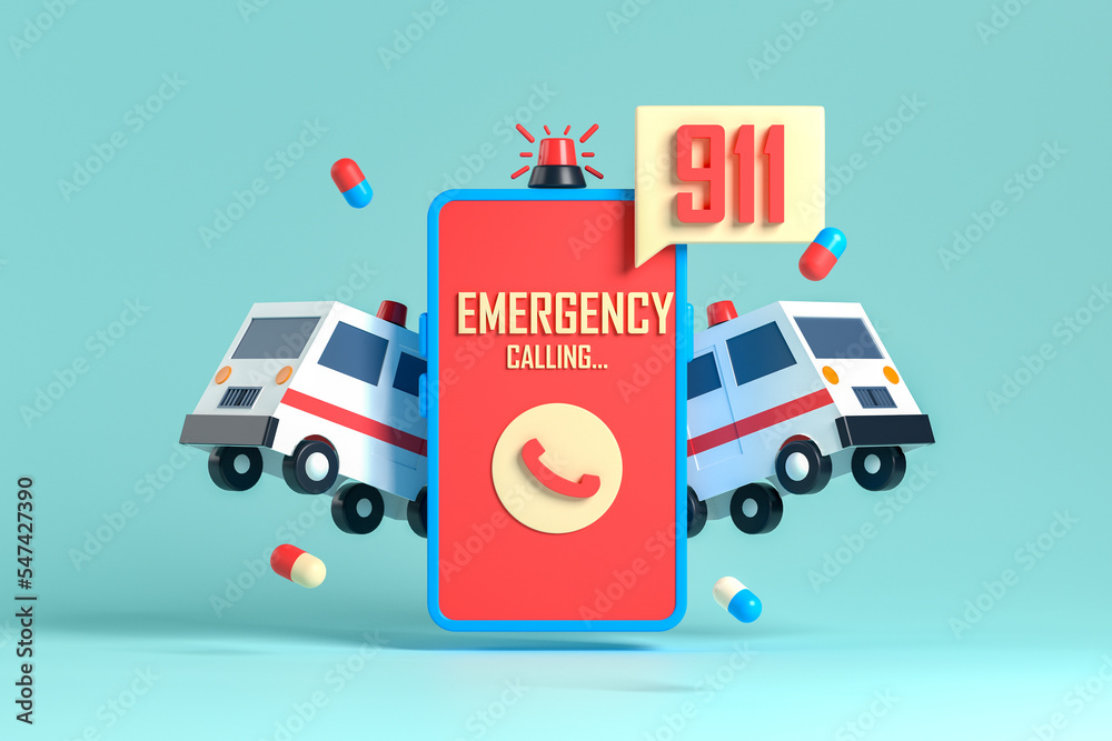 3d rendering emergency call illustration with copy space for text or ...