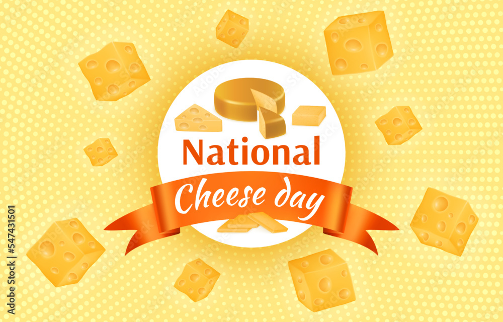 National cheese day, food banner. Milk breakfast, holiday celebration ...