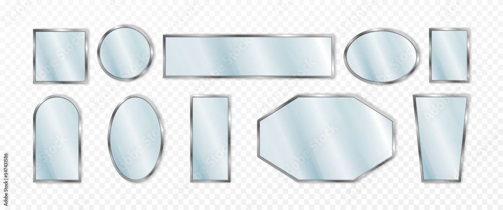 Mirror frames, reflect texture. Isolated oval, round and square surface ...