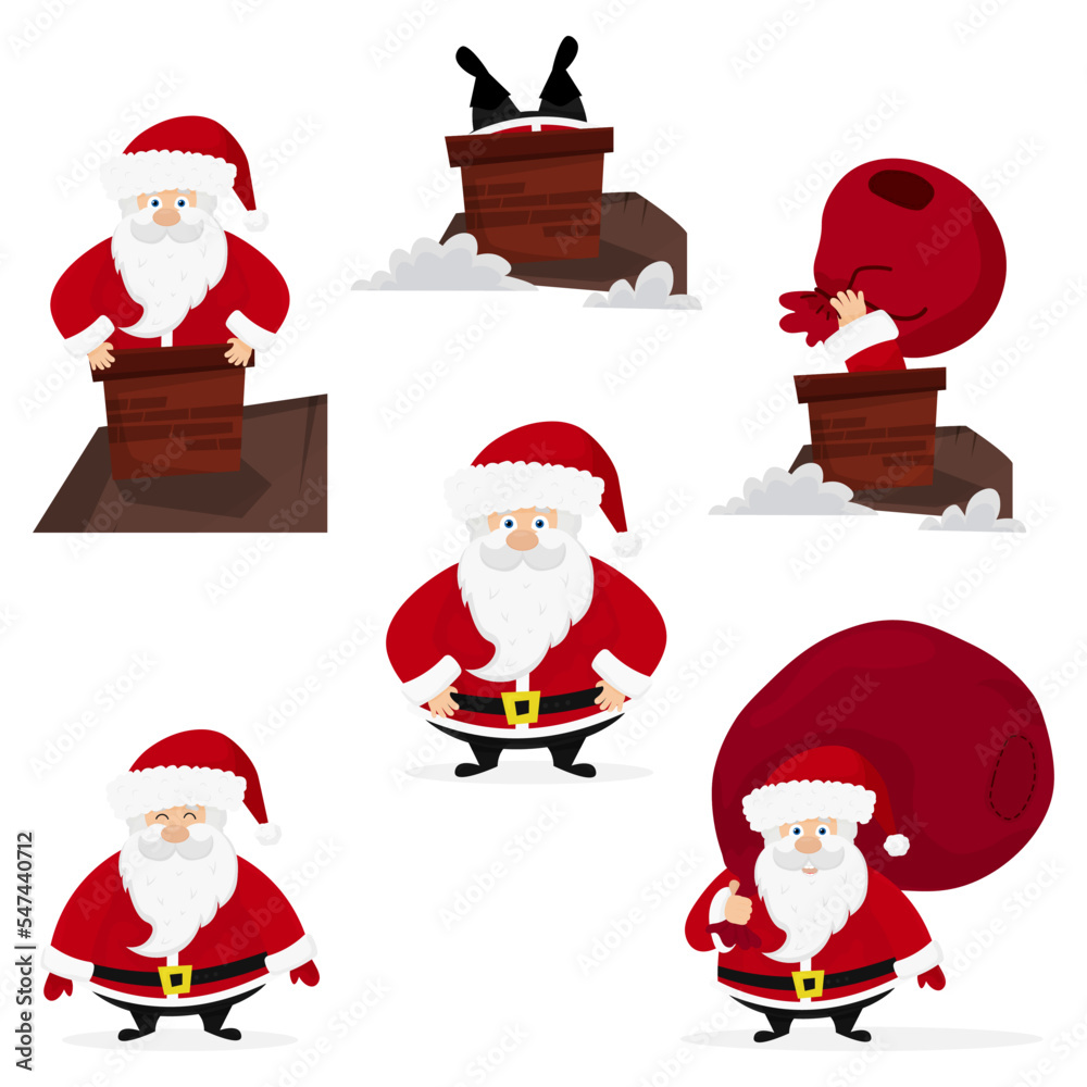 Set of cartoon Santa Claus with different emotions and situations ...