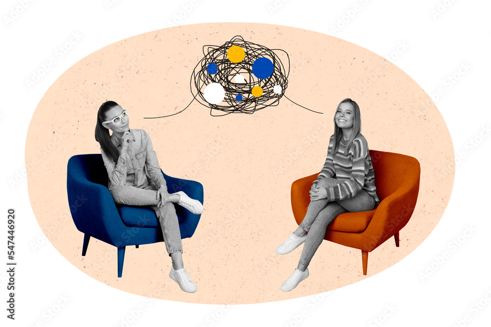 Creative collage photo illustration of thoughtful beautiful girls ...