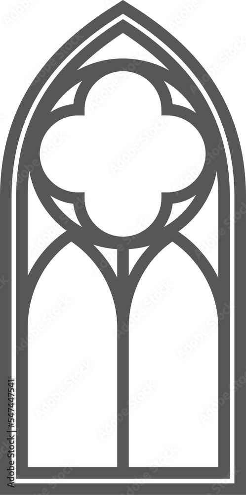Church medieval window. Old gothic style architecture element. Outline ...