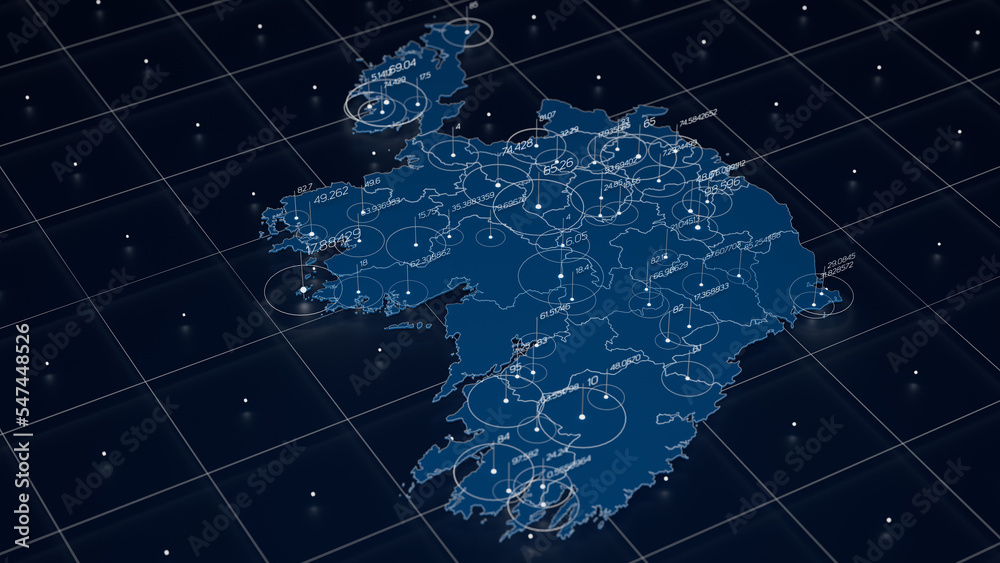 Ireland blue map big data visualization. Futuristic map infographic ...