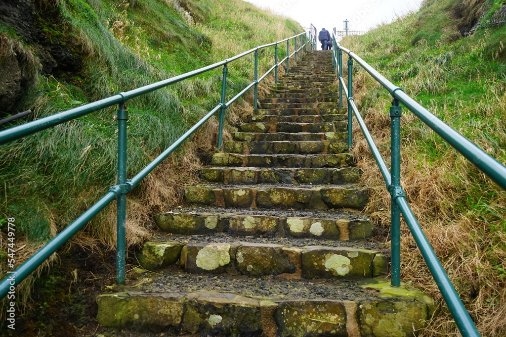 Dunluce Castle, ruined medieval castle, in Northern Ireland Stock Photo ...