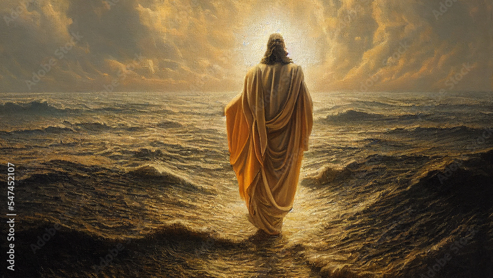 Jesus Christ walking on water Stock Illustration | Adobe Stock