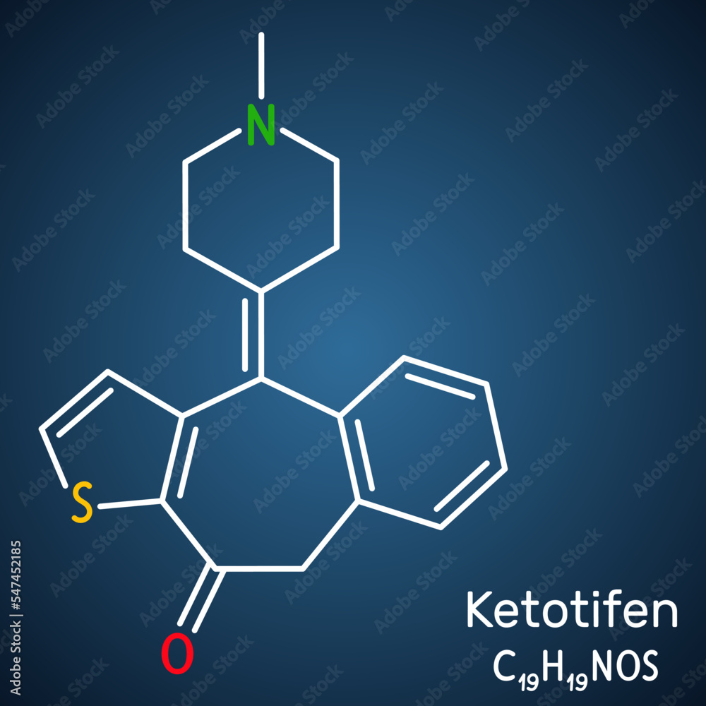 Ketotifen, histamine H1 receptor blocker molecule. It is used to treat ...