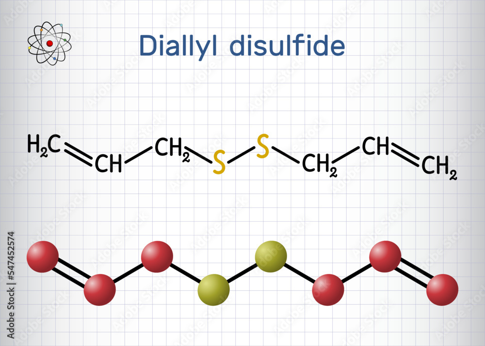 Diallyl disulfide, DADS molecule. It is organic disulfide, found in ...