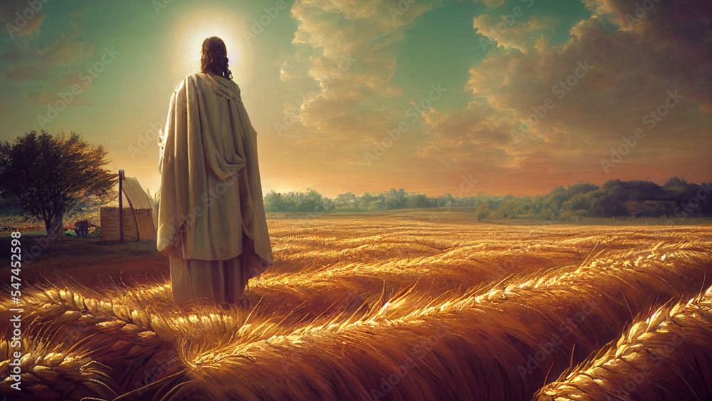 Jesus Christ, wheat camp Stock Illustration | Adobe Stock