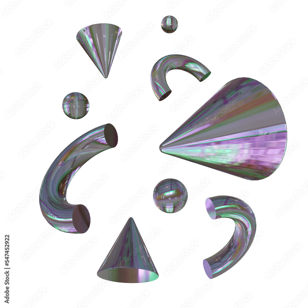 Abstract 3d holographic shapes on transparent background. 3d render of ...