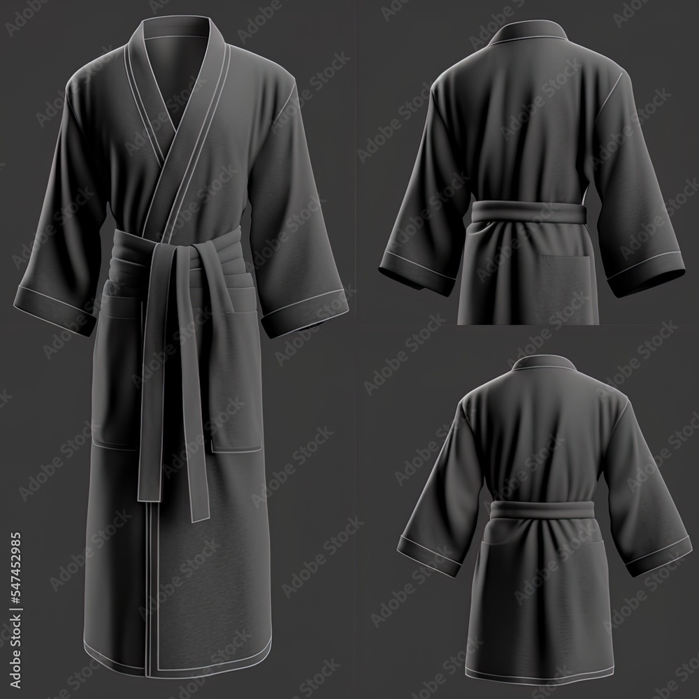 Blank black hotel bathrobe mock up, different views, 3d rendering ...