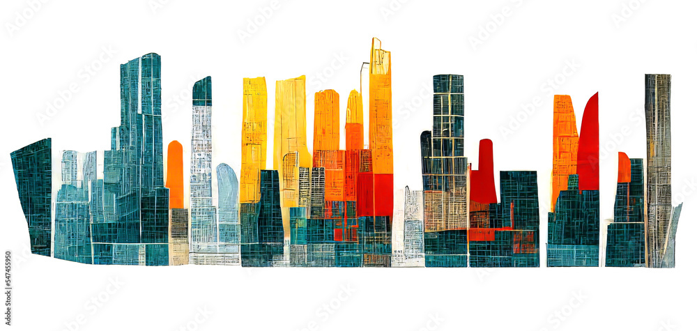 Panoramic view of high colorfull building skyscrapers in modern city ...