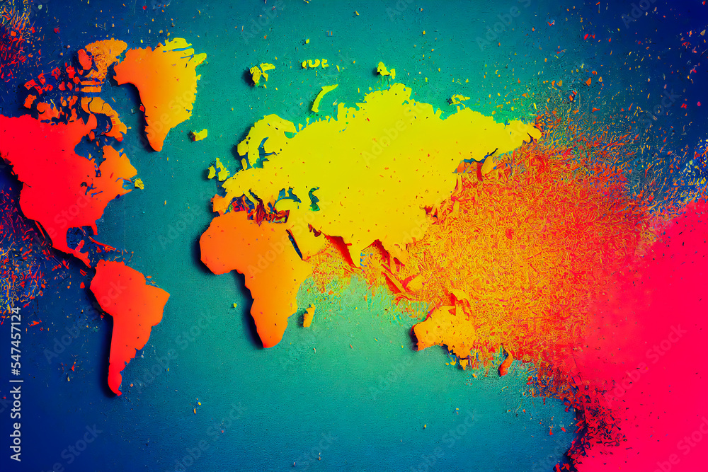 Dynamic world map with burst of color and multi-ethnic energy. Very ...