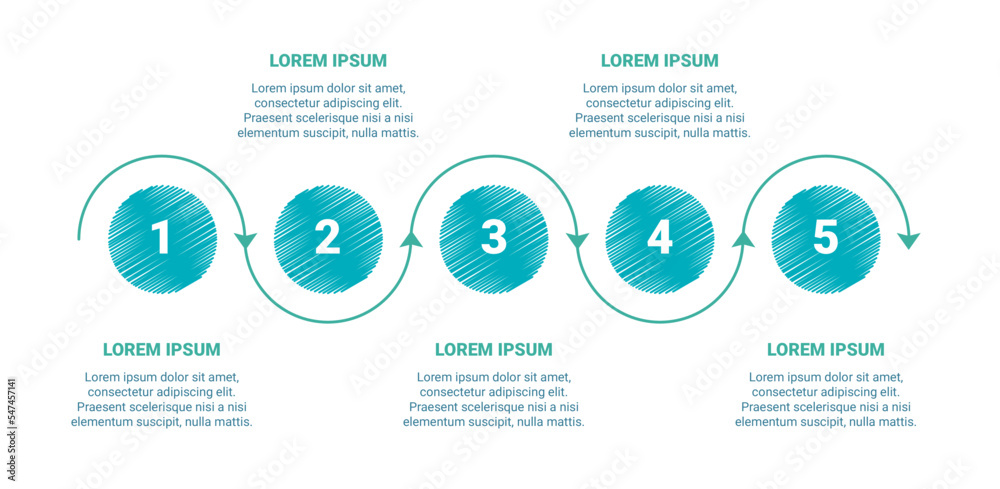 MINIMAL INFOGRAPHIC 5 STEPS TIMELINE WITH HATCHED SHAPES. EASY TO EDIT ...