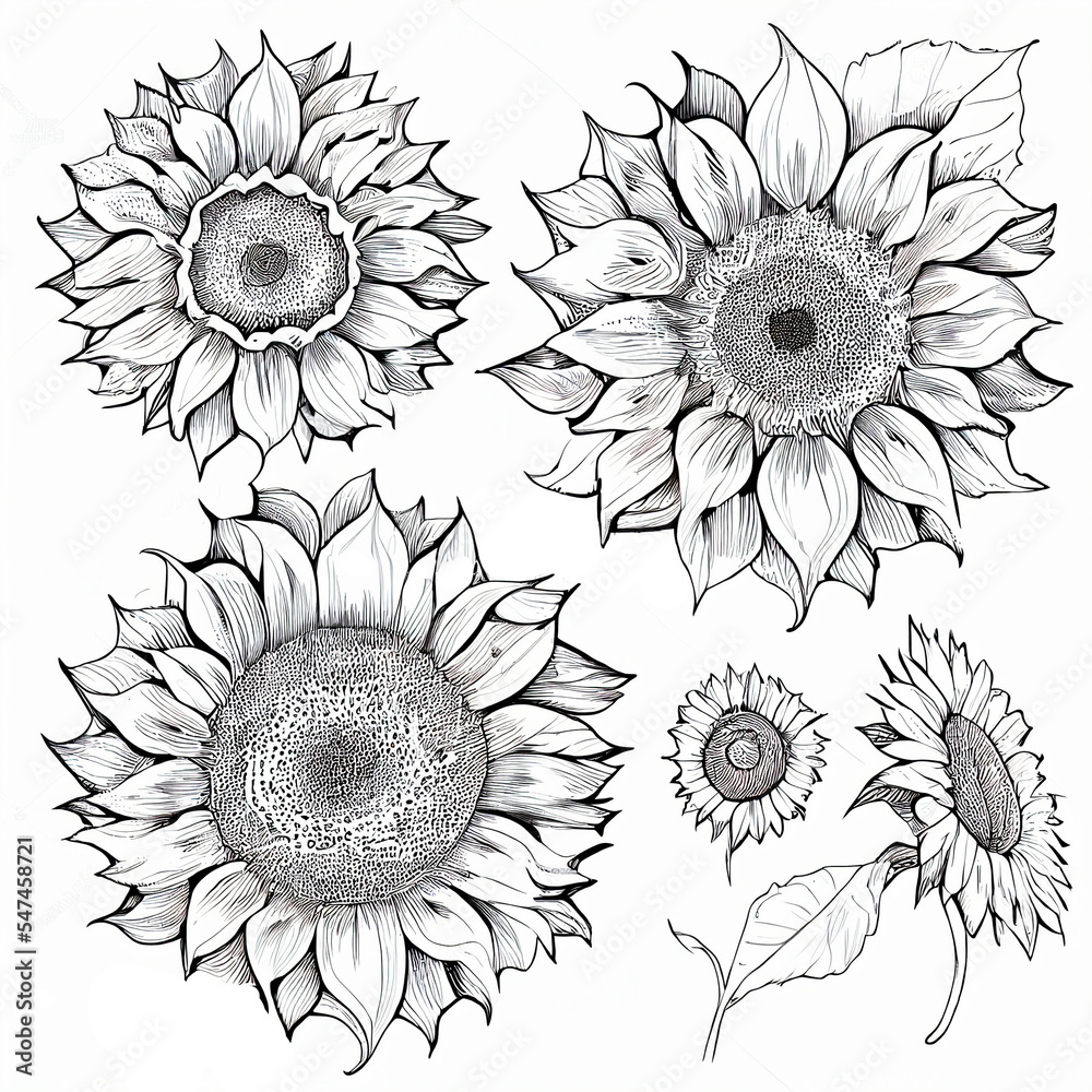 Sunflower Drawing Sketch Outline Stock Illustration | Adobe Stock