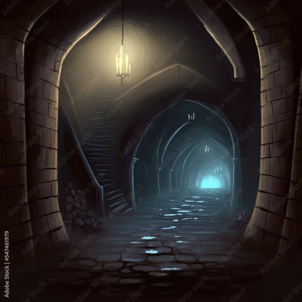 Dark medieval castle dungeon tunnel ,Dark underground corridor in a ...