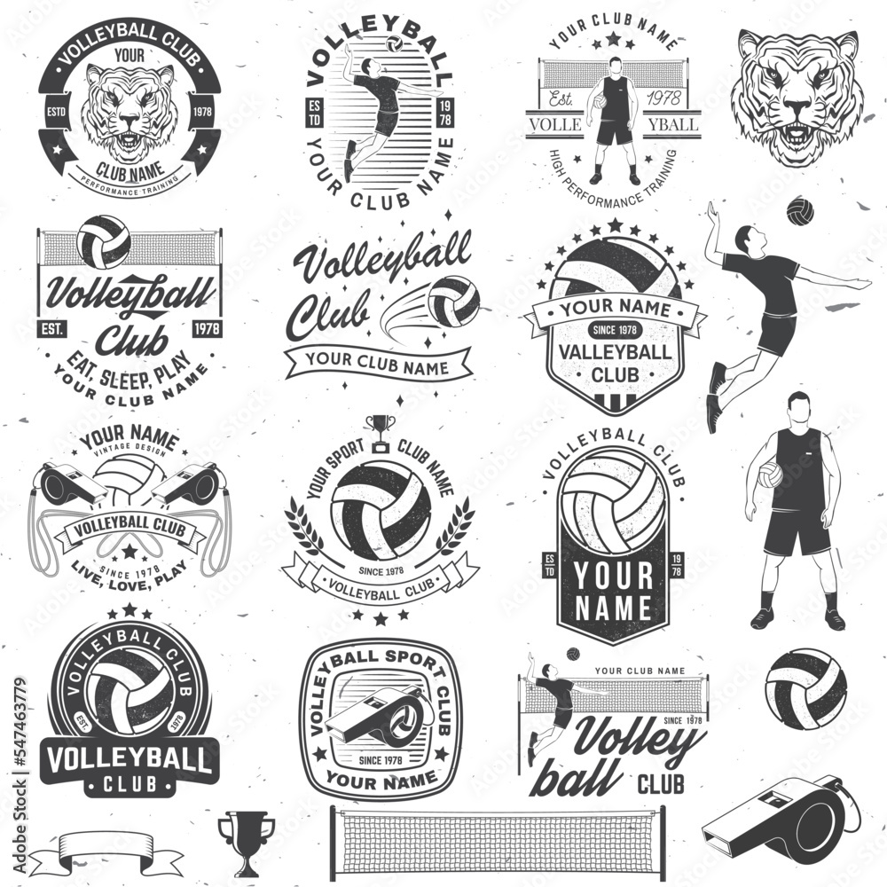 Set of volleyball club badge design. Vector illustration. For college ...