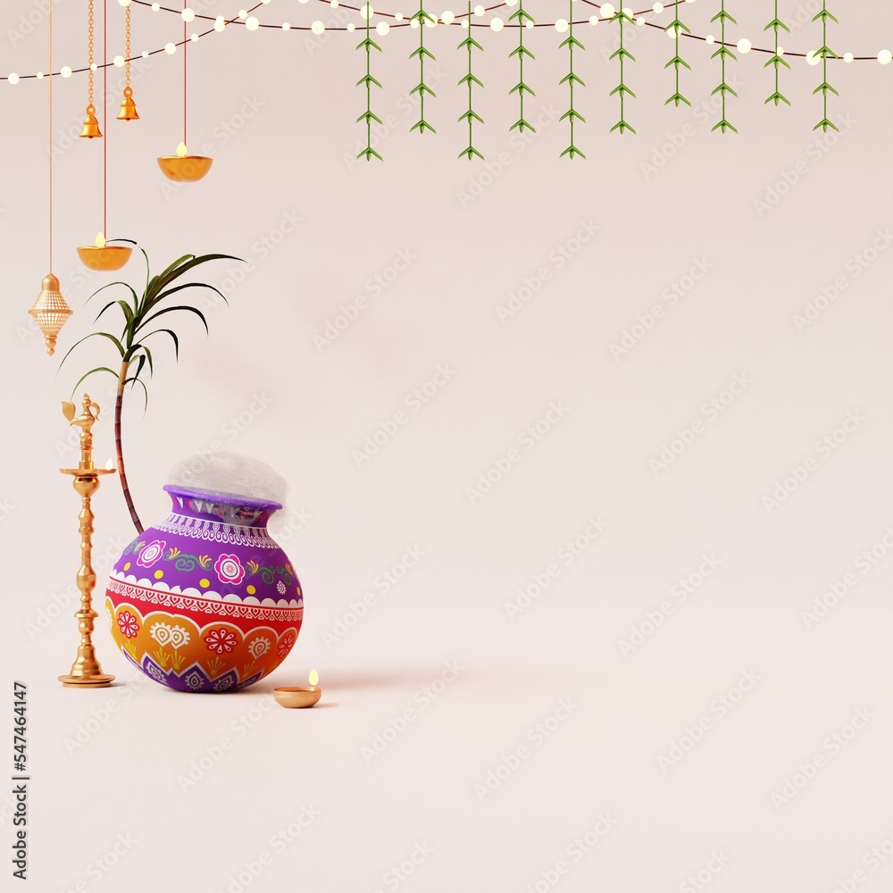 product display, pongal festival in white background with pongal pot ...