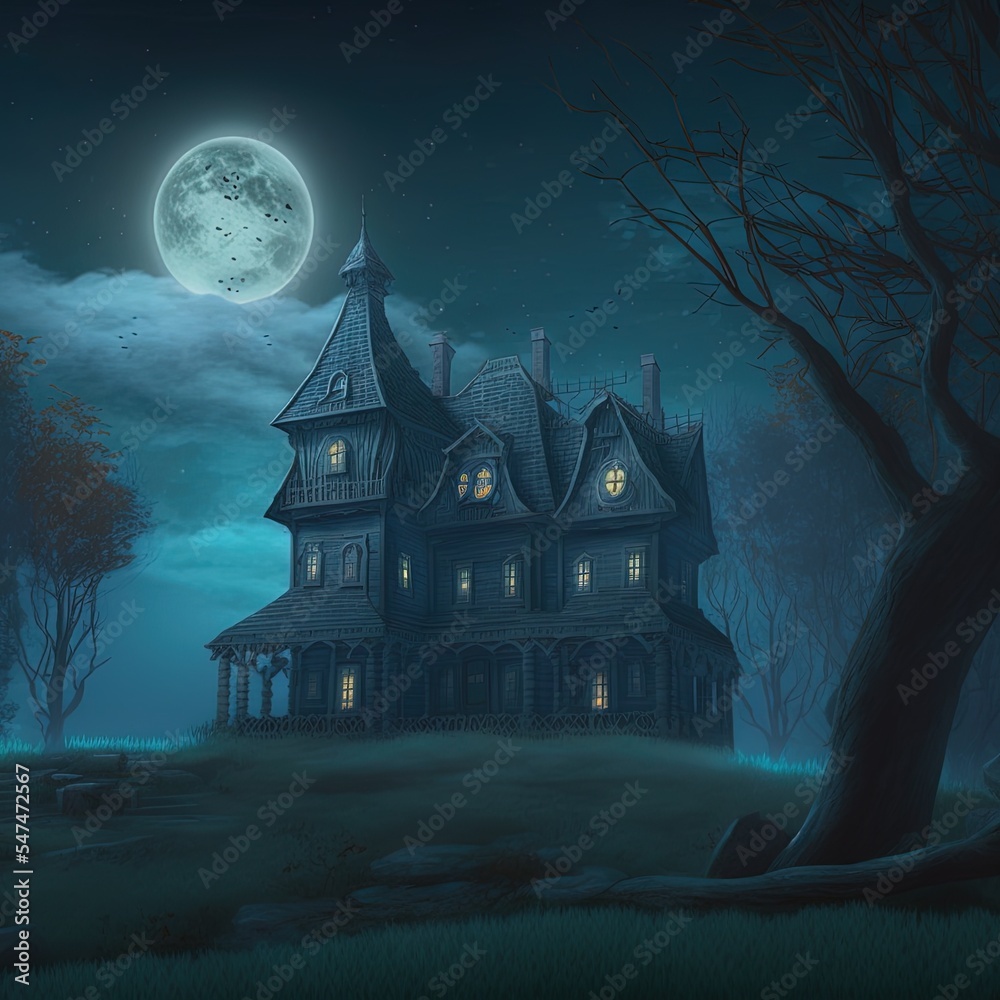 Werewolf growling in the moonlight over a full moon shining on a forest ...