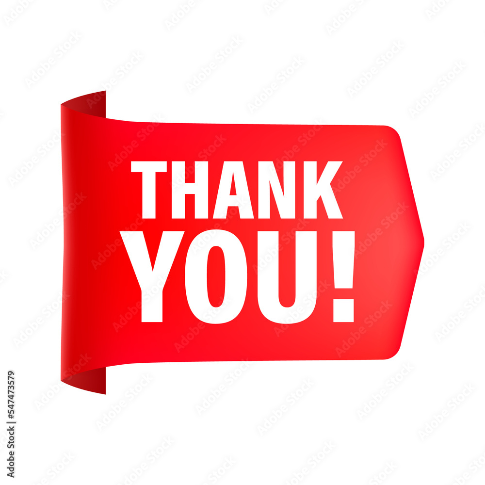 Thank you red ribbon on white background for banner design. Icon for ...