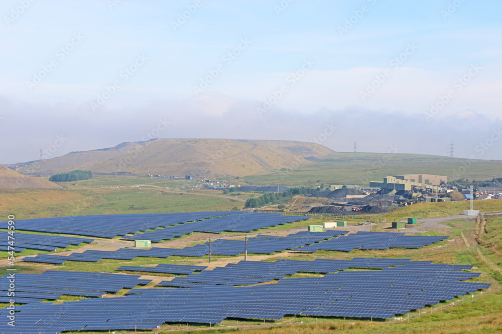 Solar farm by Fochriw in Wales by a surface mine Stock Photo | Adobe Stock