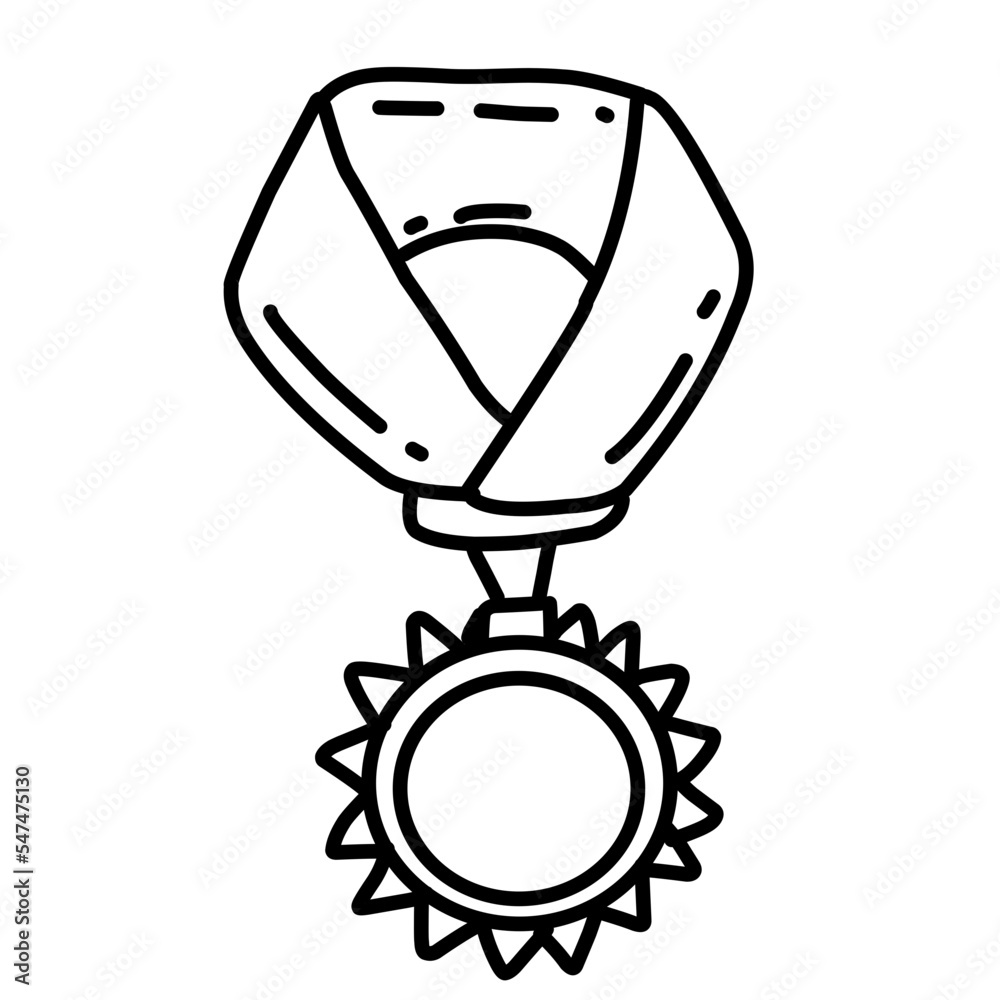 Awards, trophy cups, first place medals and diploma set. Doodle gold ...