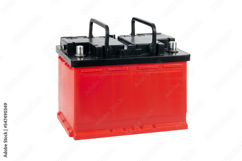 Red Car battery on white background. isolate Stock 写真 | Adobe Stock