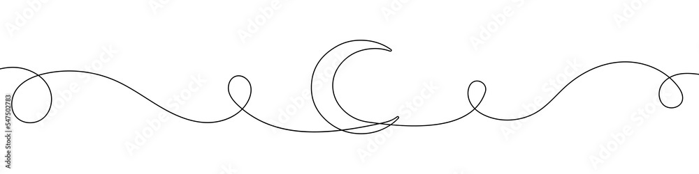Moon in continuous line drawing style. Line art moon icon. Vector ...