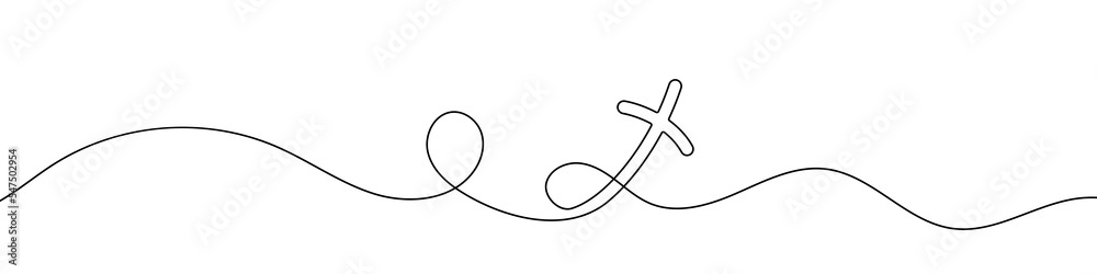 Christian cross in continuous line drawing style. Line art of christian ...