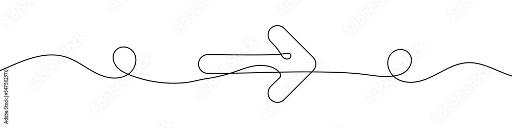 Arrow in continuous line drawing style. Line art of the arrow icon ...