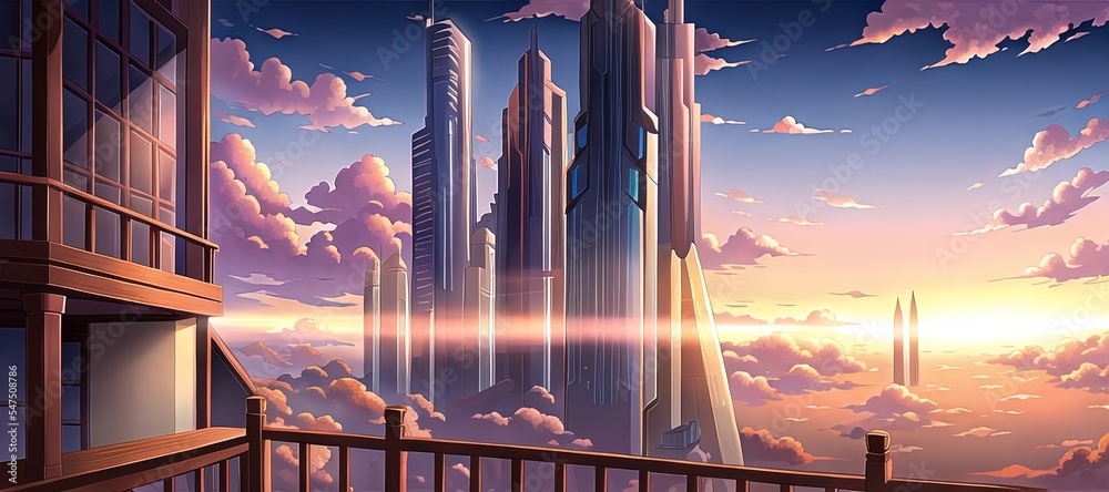 Art for anime series. Cyber City. Sunset. Cloud. AI generated art ...