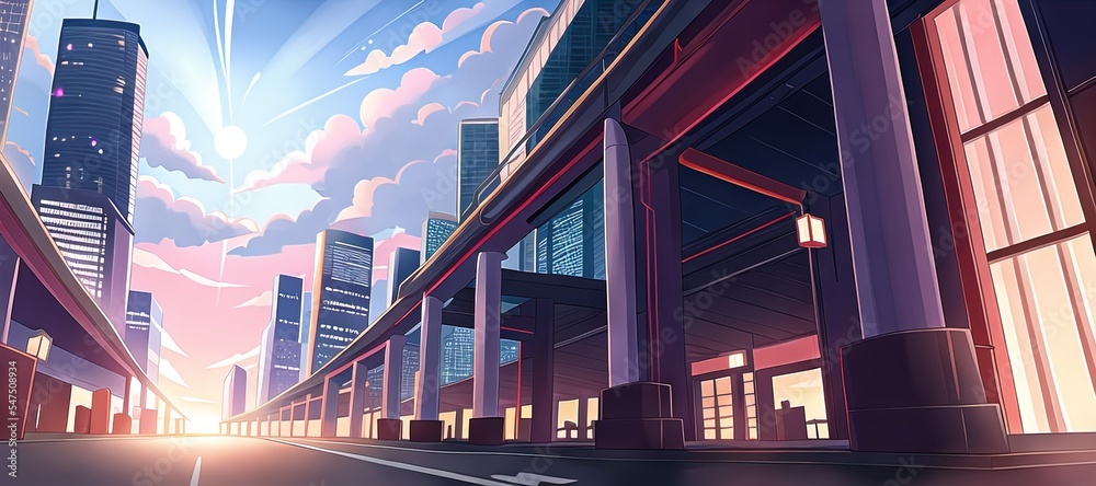 Art for anime series. Cyber City. Sunset. Cloud. AI generated art ...