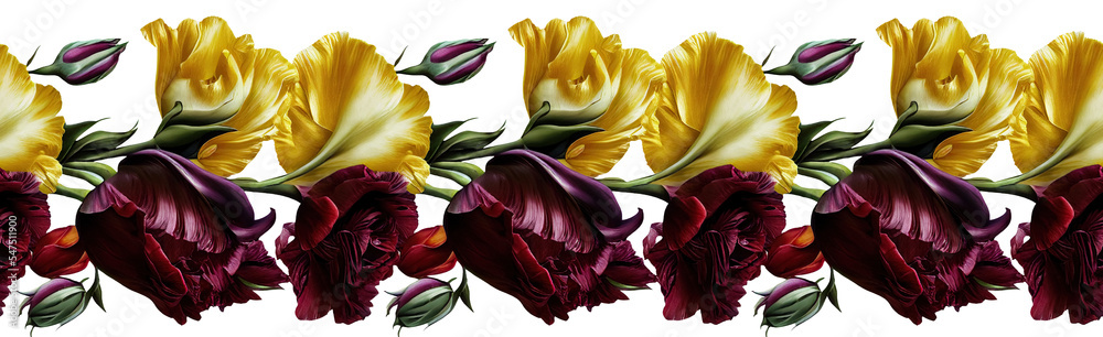 Seamless floral border on transparent background. . Seamless flowers ...