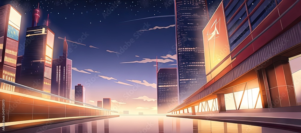 Art for anime series. Cyber City. Sunset. Cloud. AI generated art ...