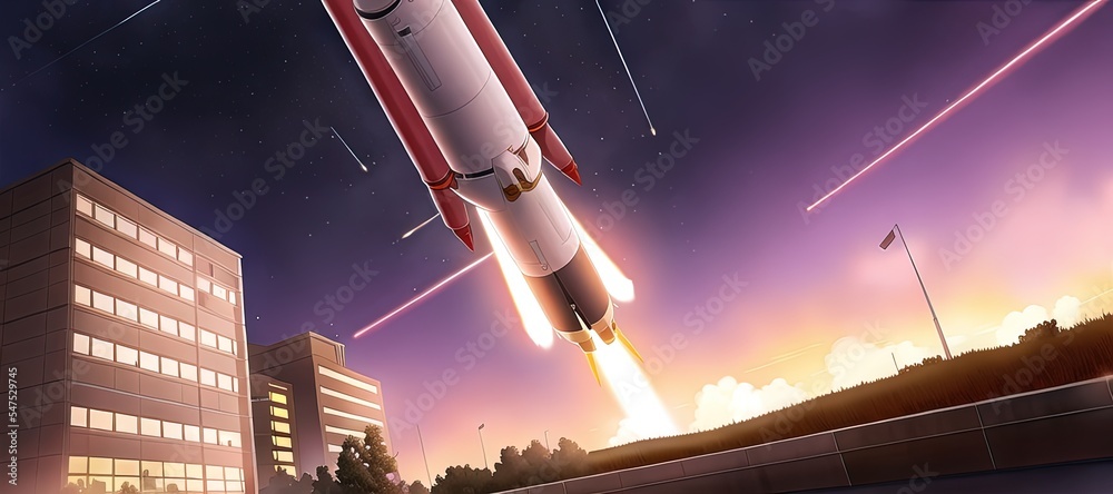 Art for anime series. Rocket. SunSet. AI generated art illustration ...